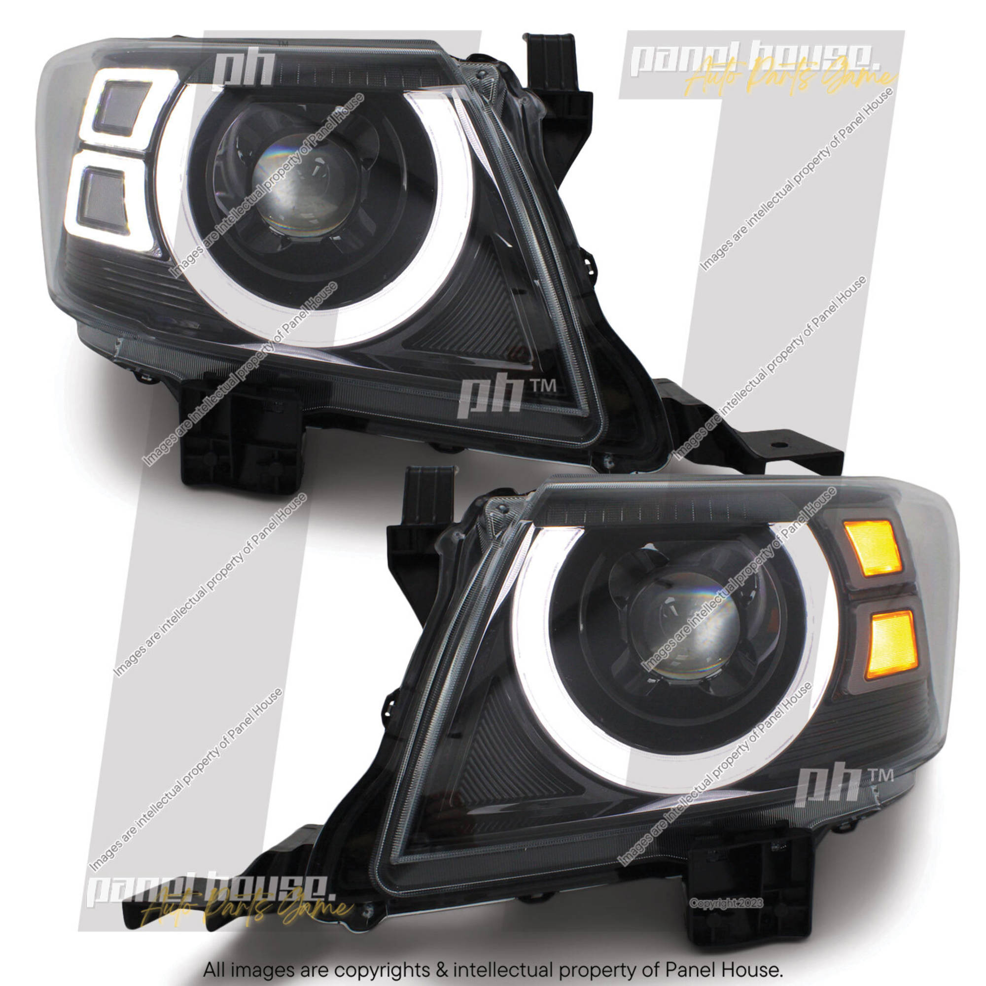 DEFEND-R DRL Full LED Black Projector Headlights PAIR fits Toyota Hilu ...