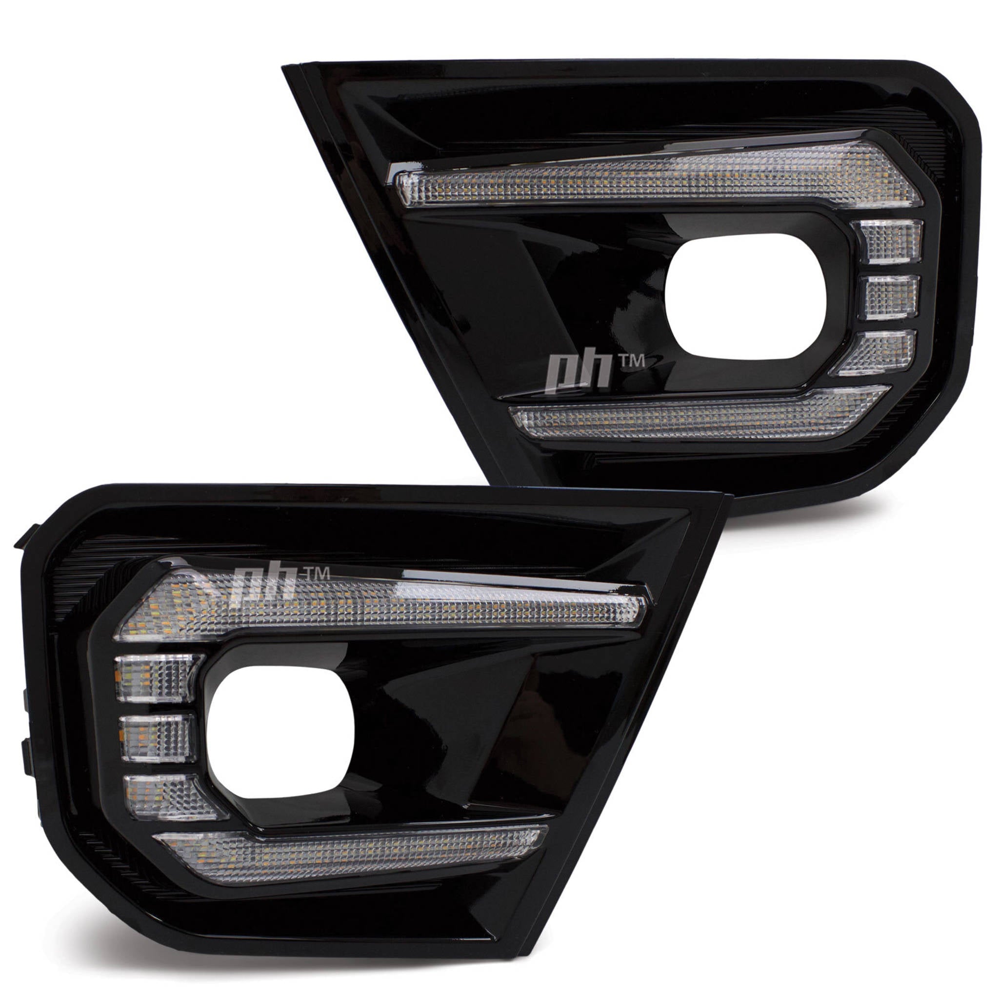 Fog Light Surrounds Gloss BLACK With DRL PAIR fits Ford Ranger Next Ge ...