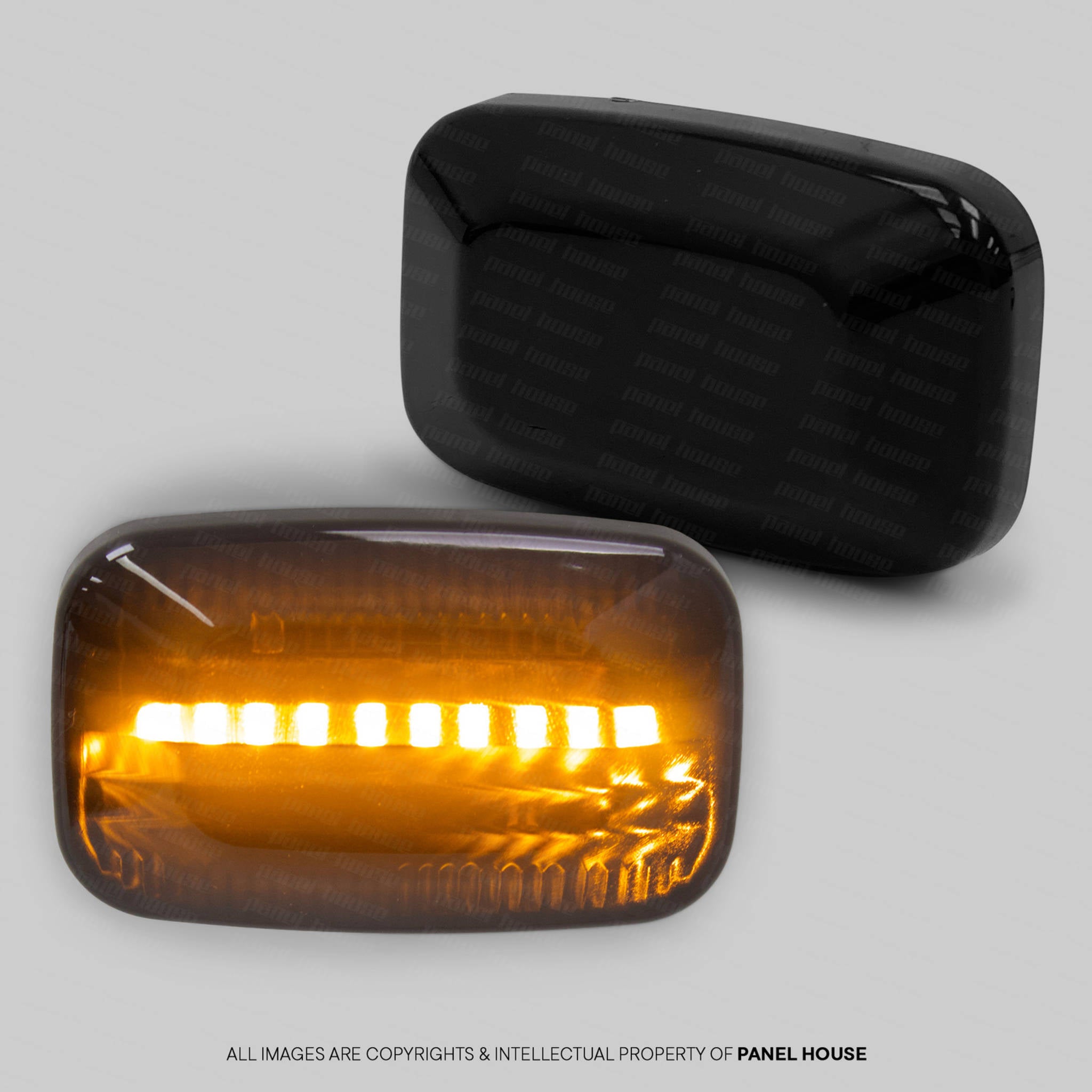 Black LED Sequential Indicator Guard Repeater Light Flashers PAIR Fits ...